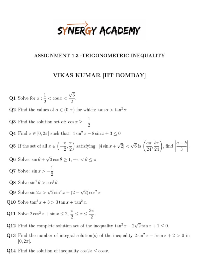 Assignment 1.3 Trigonometric Inequalities | PDF | Elementary ...