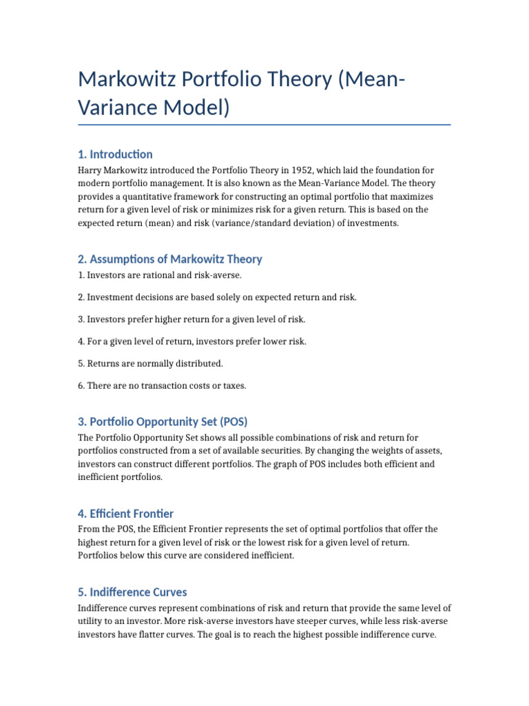 Markowitz Portfolio Theory Final | PDF | Modern Portfolio Theory ...