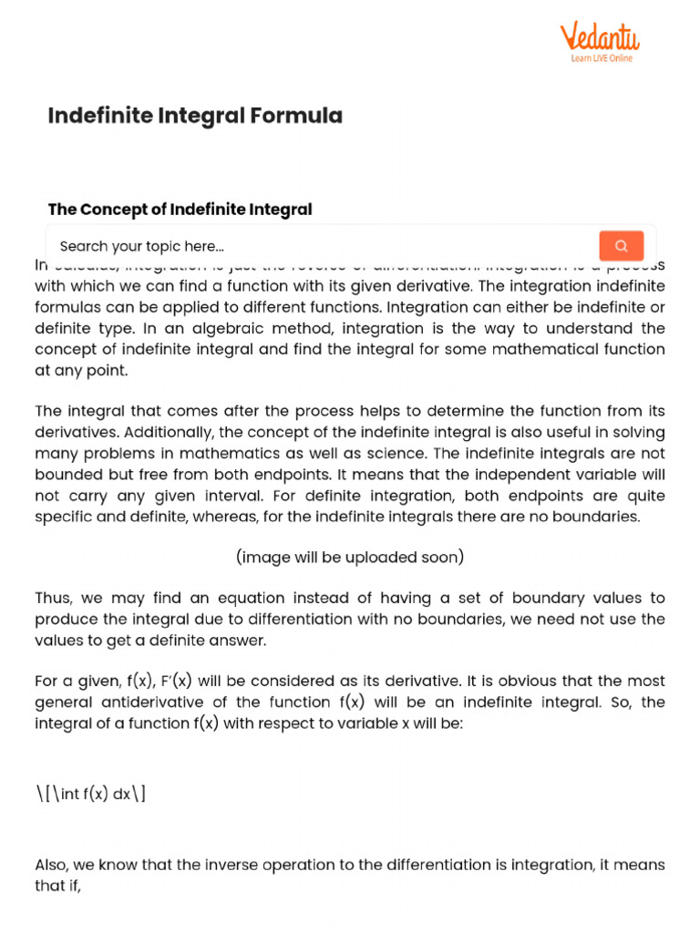 Indefinite Integral Formula | PDF