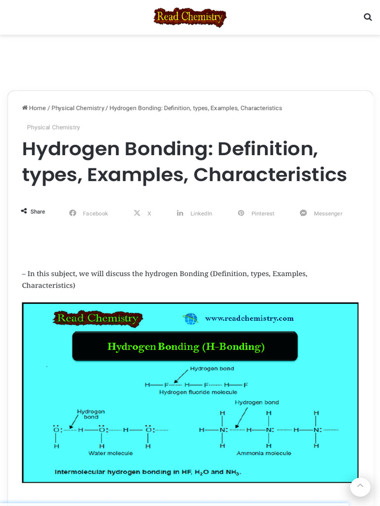 Hydrogen Bonding: Definition & Examples | PDF | Chemical Bond ...