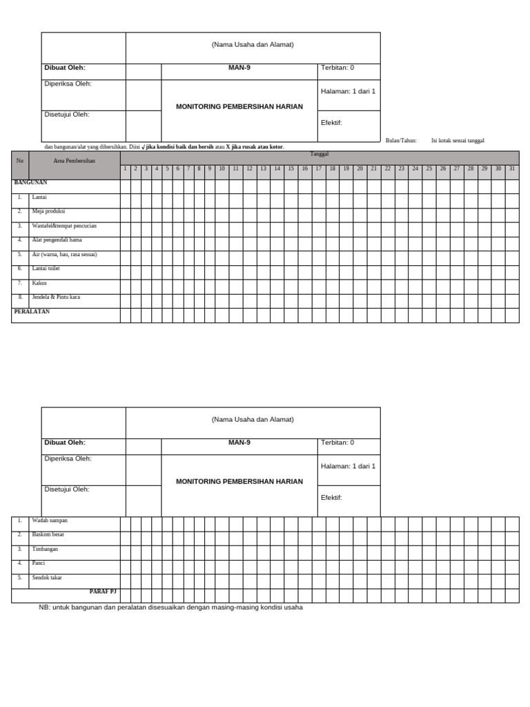 Form Pemeliharaan Alat | PDF