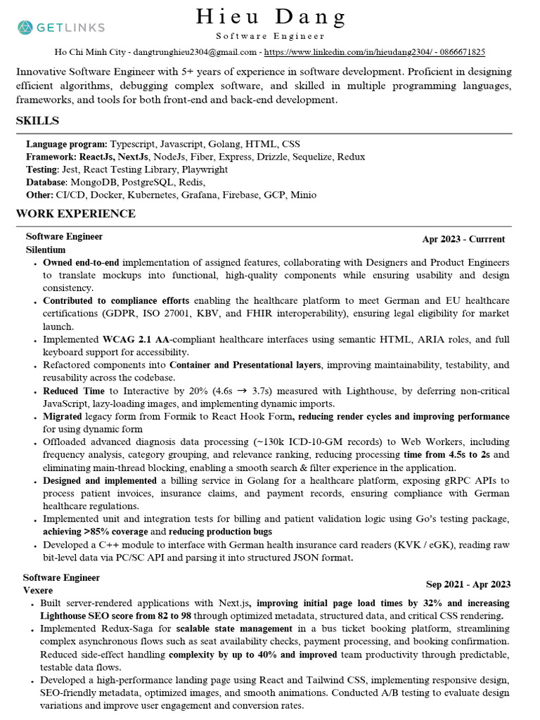 GetLinks - Dang Trung Hieu - Fullstack Engineer | PDF | Computing | Software Engineering