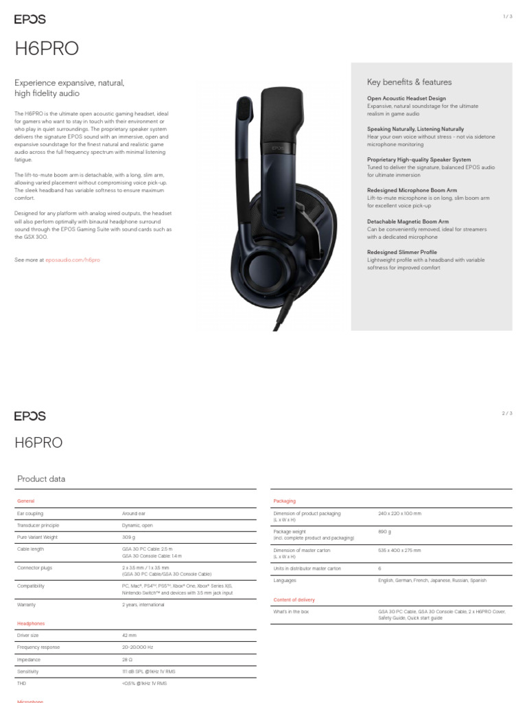 H6PRO Open Acoustic Gaming Headset | PDF | Headphones | Microphone