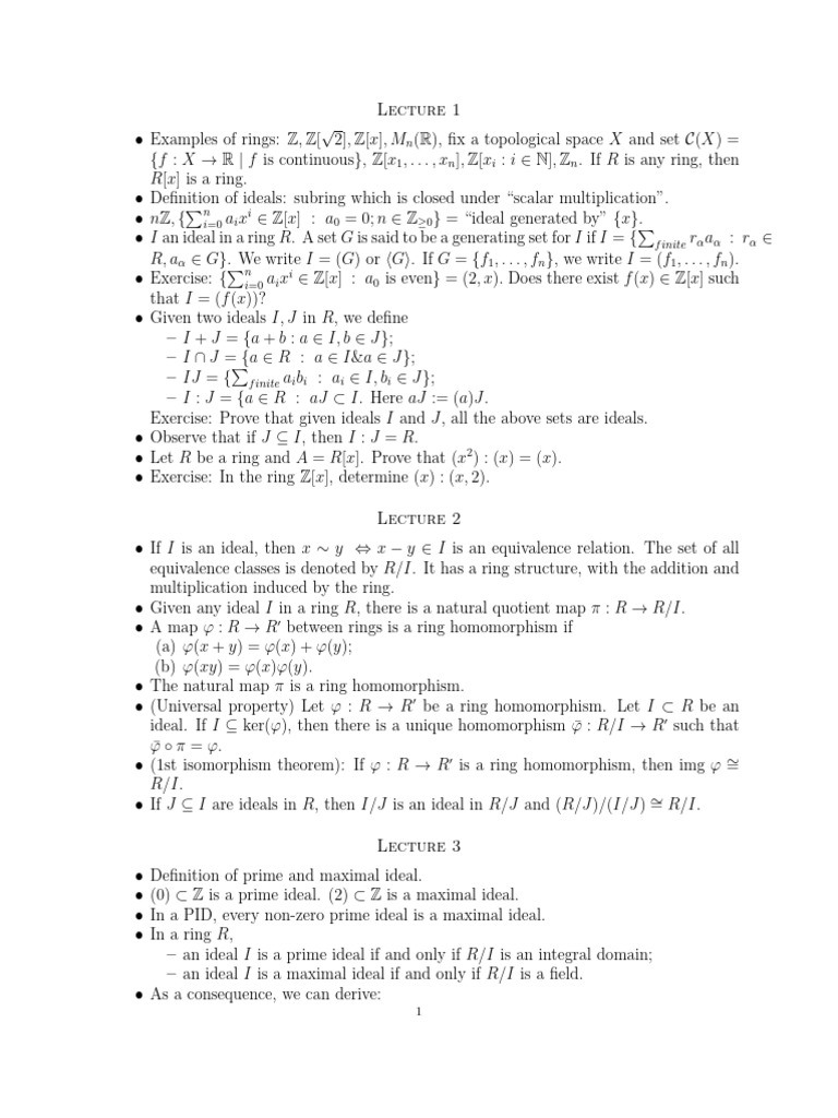 Commutative Algebra Notes | PDF | Ring (Mathematics) | Algebra