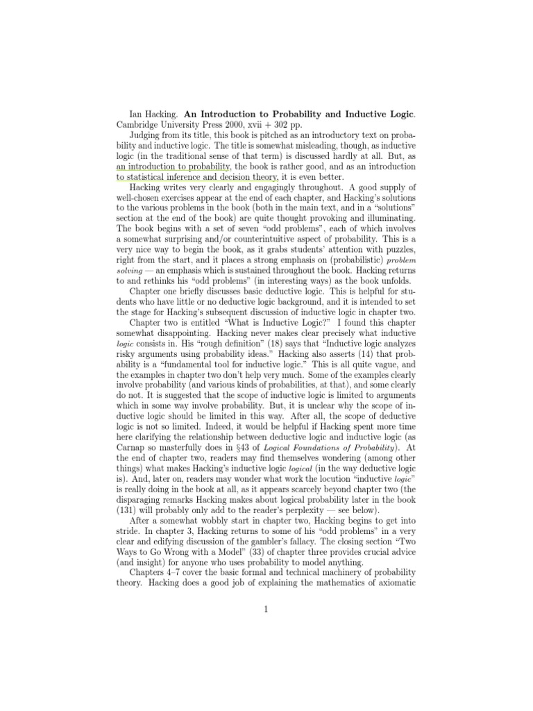 Ian Hacking An Introduction To Probability and Inductive Logic | PDF | Logic | Inductive Reasoning