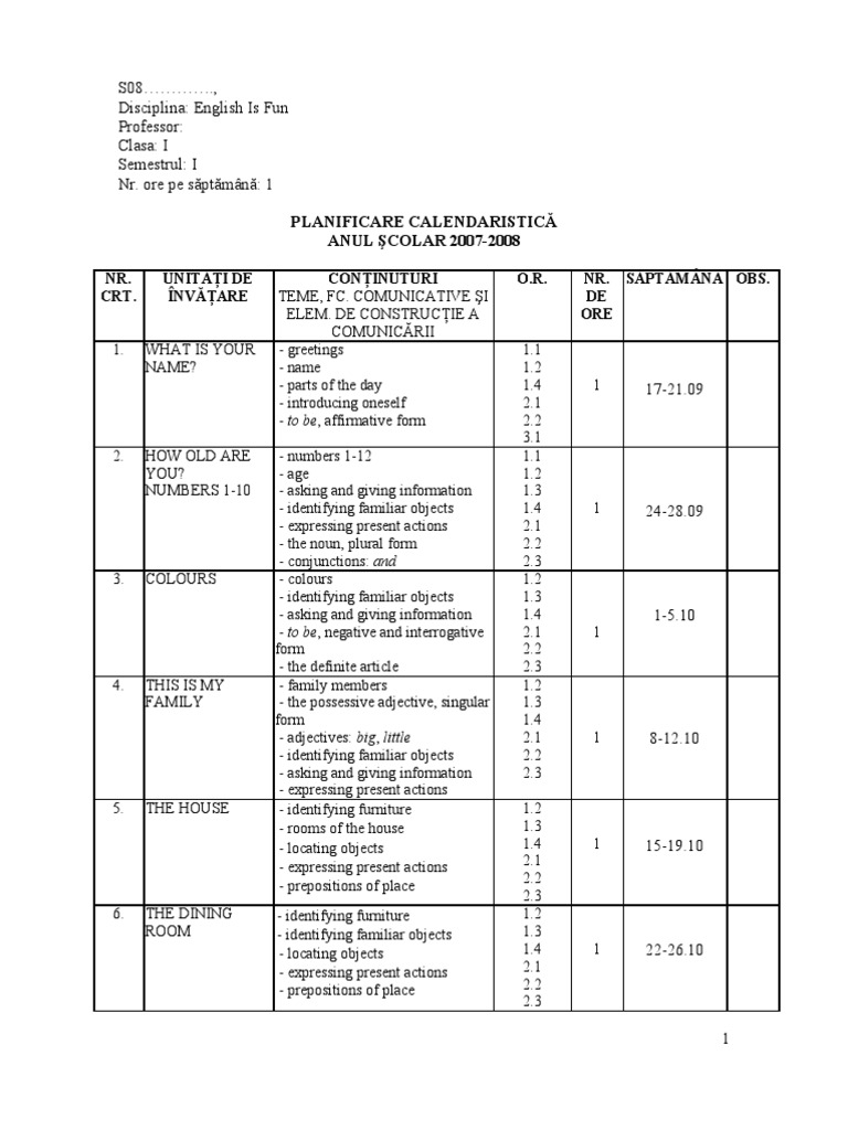 A Semester-by-Semester English Language Learning Plan for First Grade ...