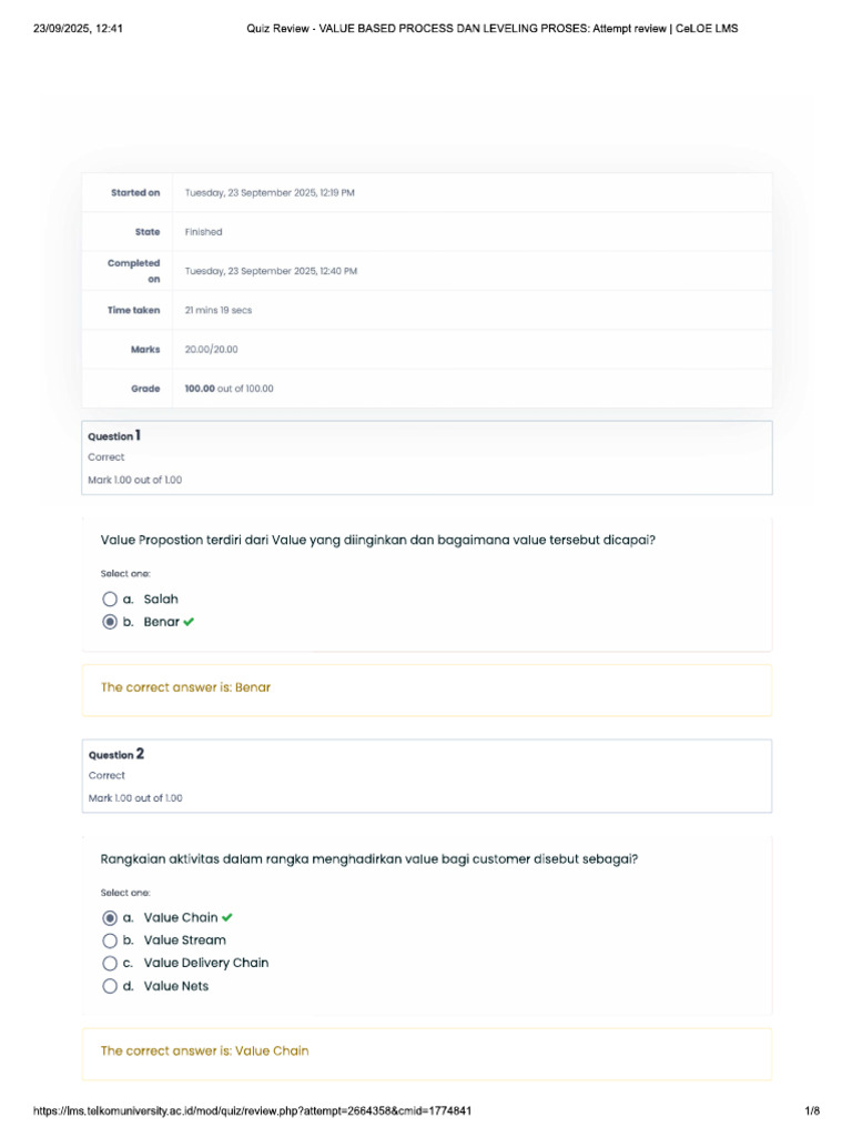 Quiz Attempt Review 2-Value Based Process and Levelling | PDF