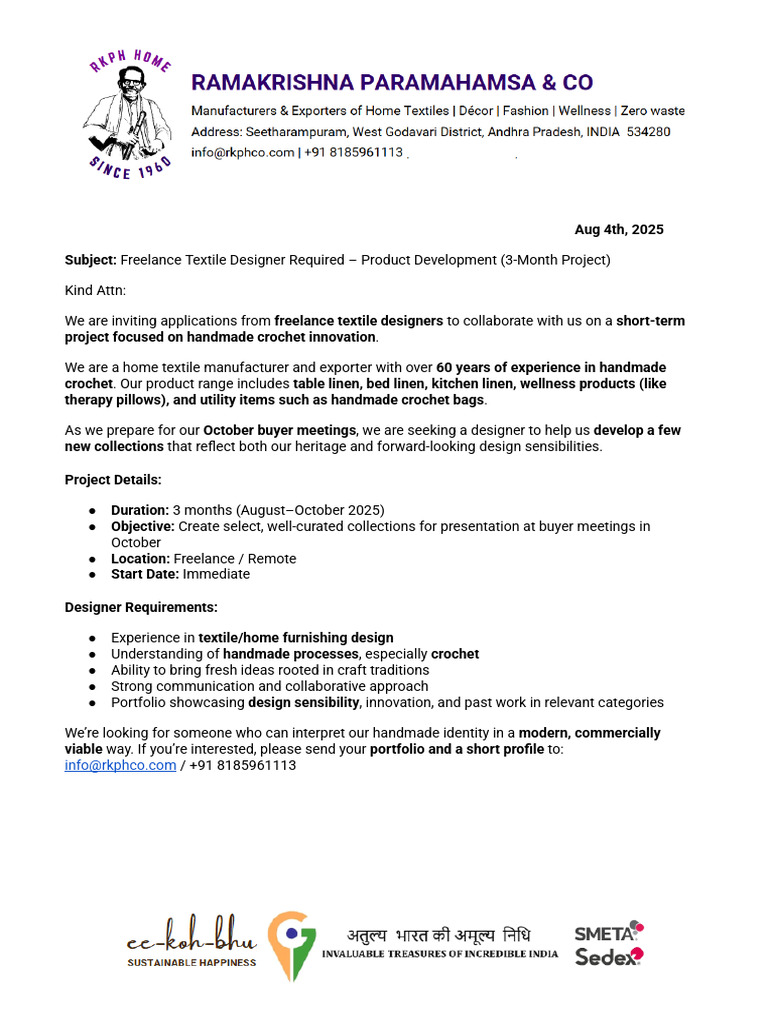 Freelance Textile Designer - Requirement AUG 4th | PDF