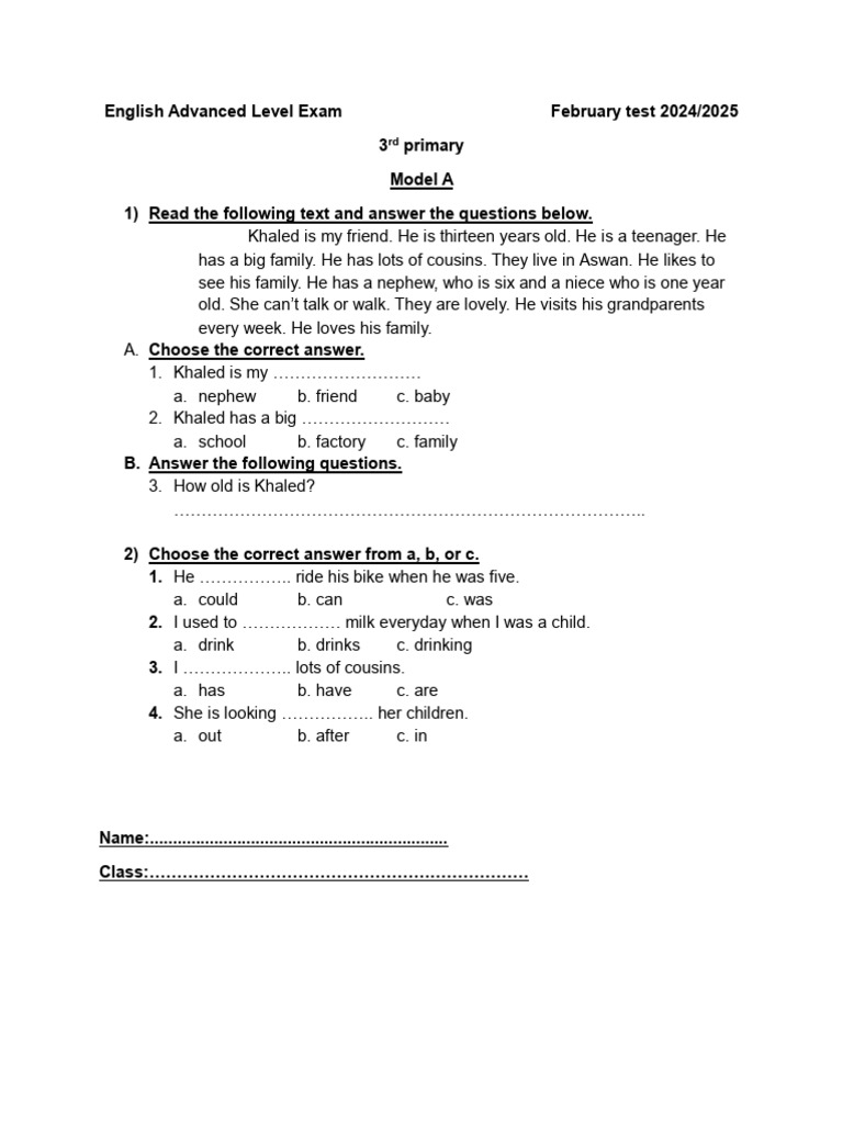 English Advanced Level Exam Model A | PDF