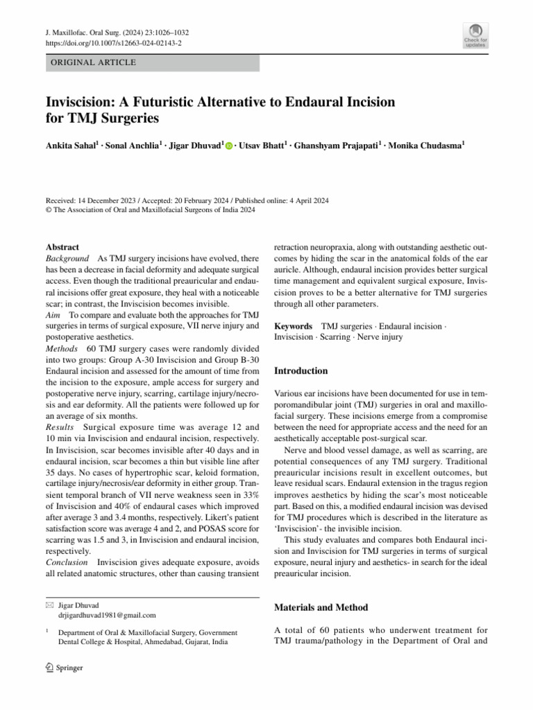 A Futuristic Alternative To Endaural Incision For TMJ Surgeries | PDF ...