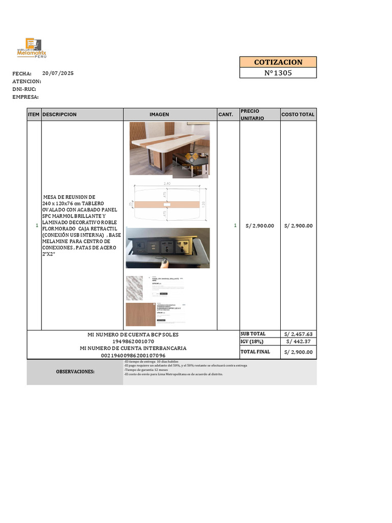 Cotizacion 1305 | PDF