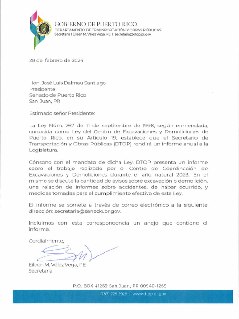 DTOP - Informe Directoria Excavaciones y Demoliciones 2023 - Ley 267 ...