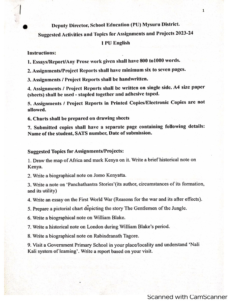 English Assignments List | PDF