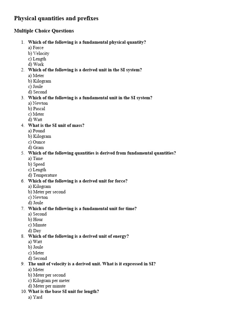 Physical Quantities and Prefixes Worksheet Grade 8vGp9x | PDF ...