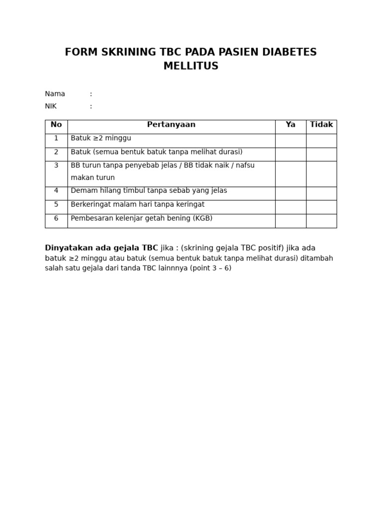 Form Skrining TBC Pada Pasien Diabetes Mellitus | PDF
