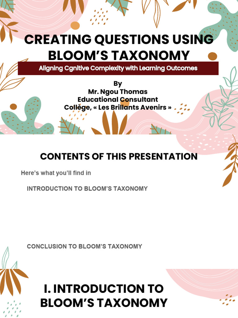 Creating Questions With Bloom's Taxonomy - Ngouthomas - 2024 - 25 | PDF ...