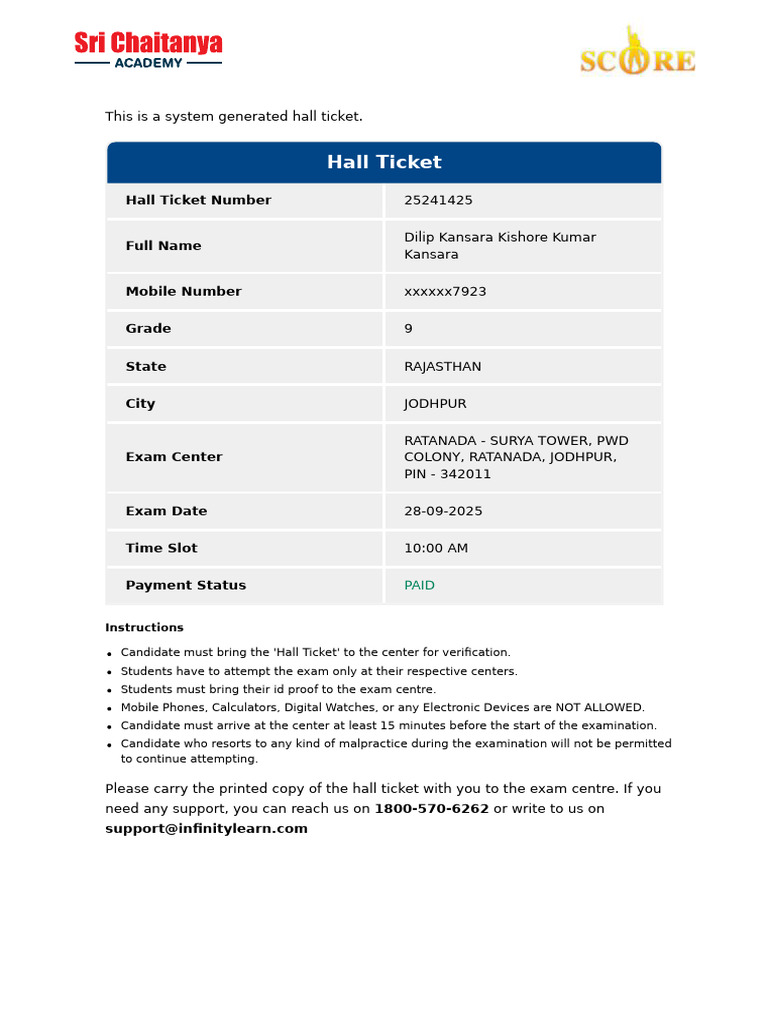 Hall Ticket Number | PDF