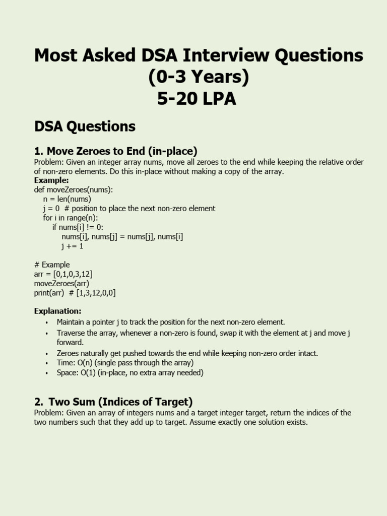 Most Asked DSA Interview Questions | PDF | Computer Programming ...