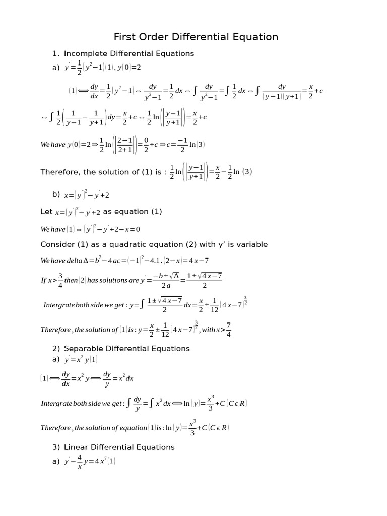 First Order Differential Equations Explained | PDF | Applied ...