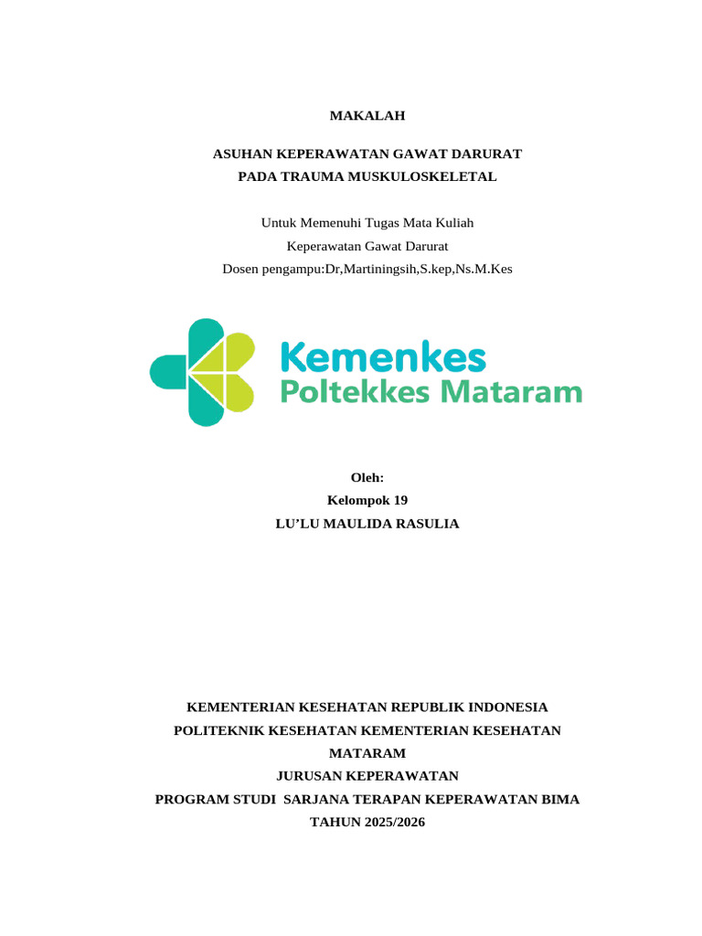 Asuhan Keperawatan Trauma Muskuloskeletal | PDF