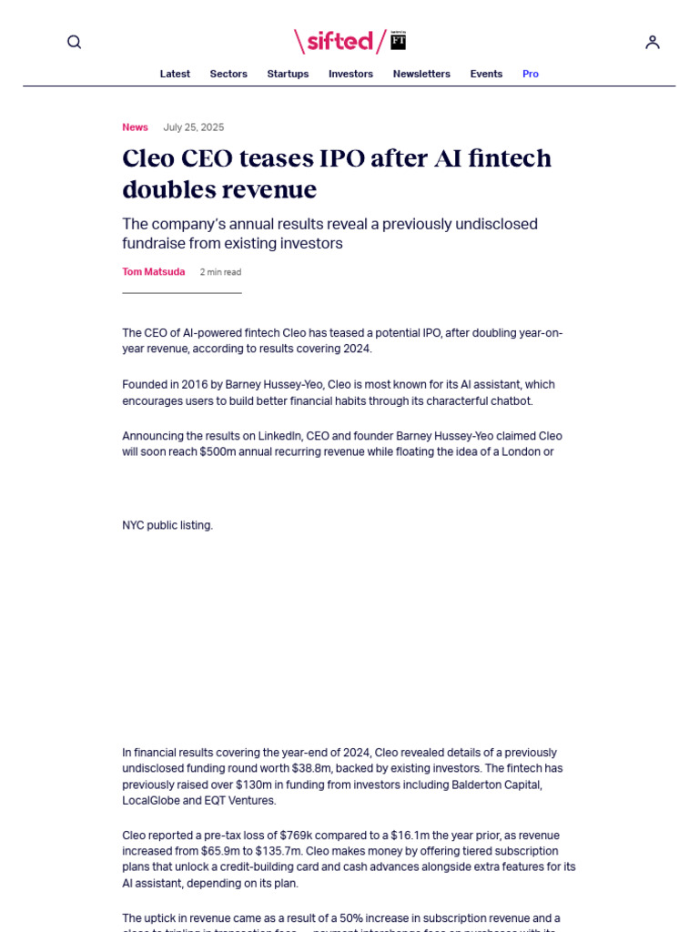 Cleo's IPO Tease After Revenue Surge | PDF | Financial Technology ...