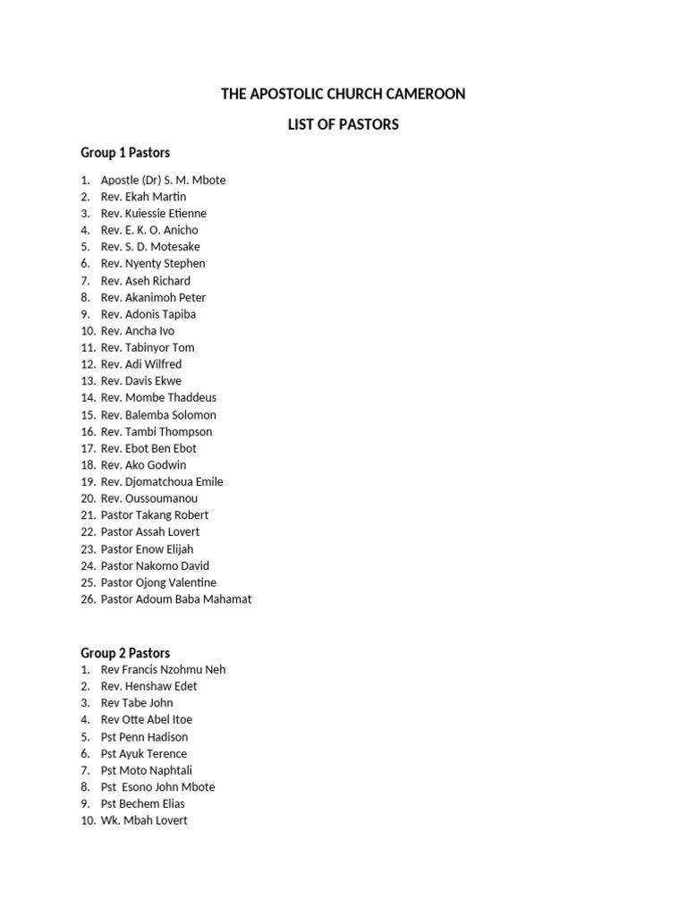 List of Pastors and Groups | PDF | Christian Religious Leaders | Church ...