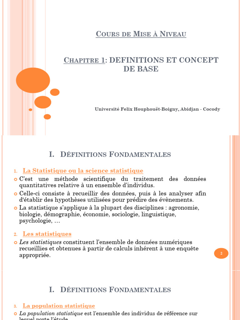 Introduction à la Statistique et Concepts Clés | PDF | Statistiques ...