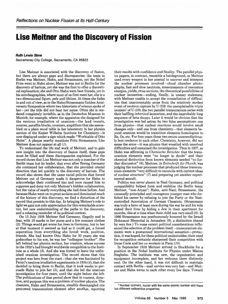 Lise Meitner's Role in Nuclear Fission | PDF | Nuclear Fission ...