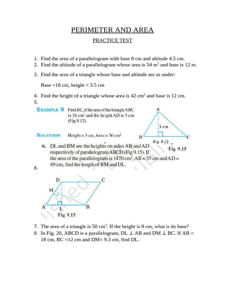 Perimeter and Area Practice Test | PDF | Area | Euclidean Geometry