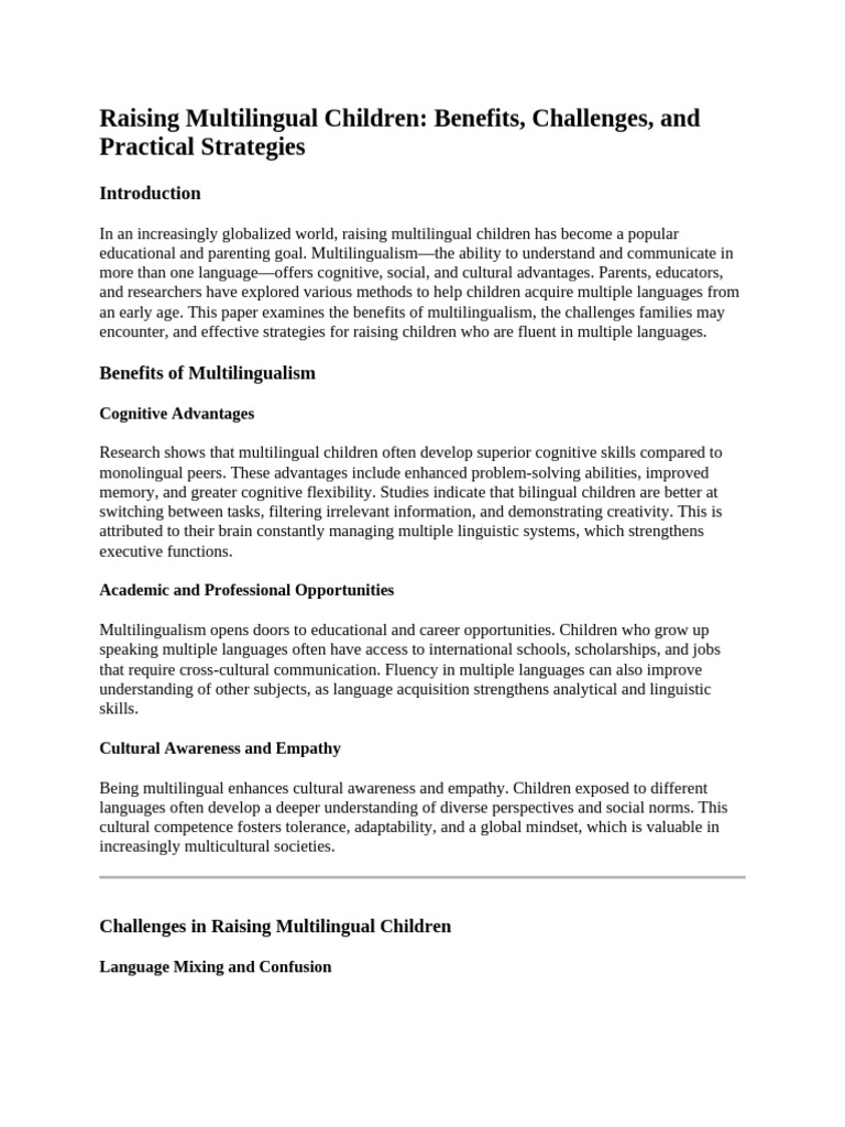 Raising Multilingual Children: Strategies & Benefits | PDF ...