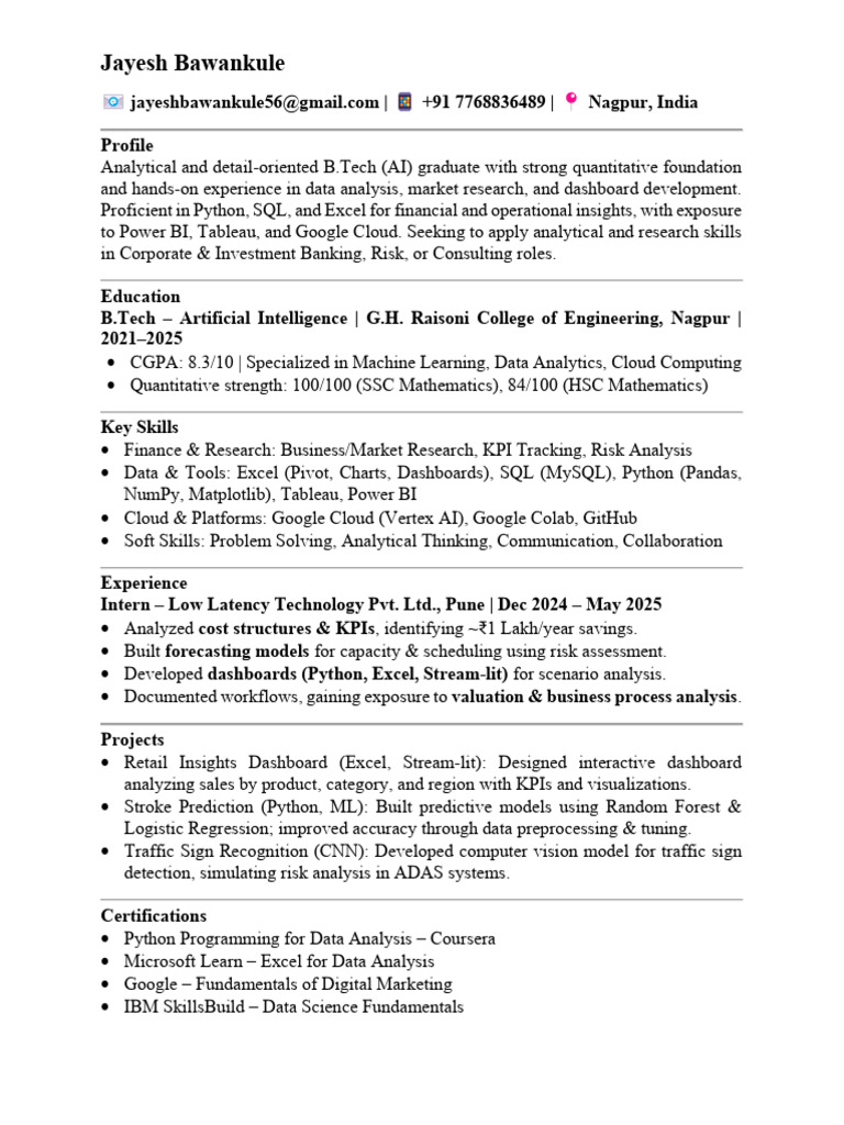 Jayesh Fin Resume Pdf