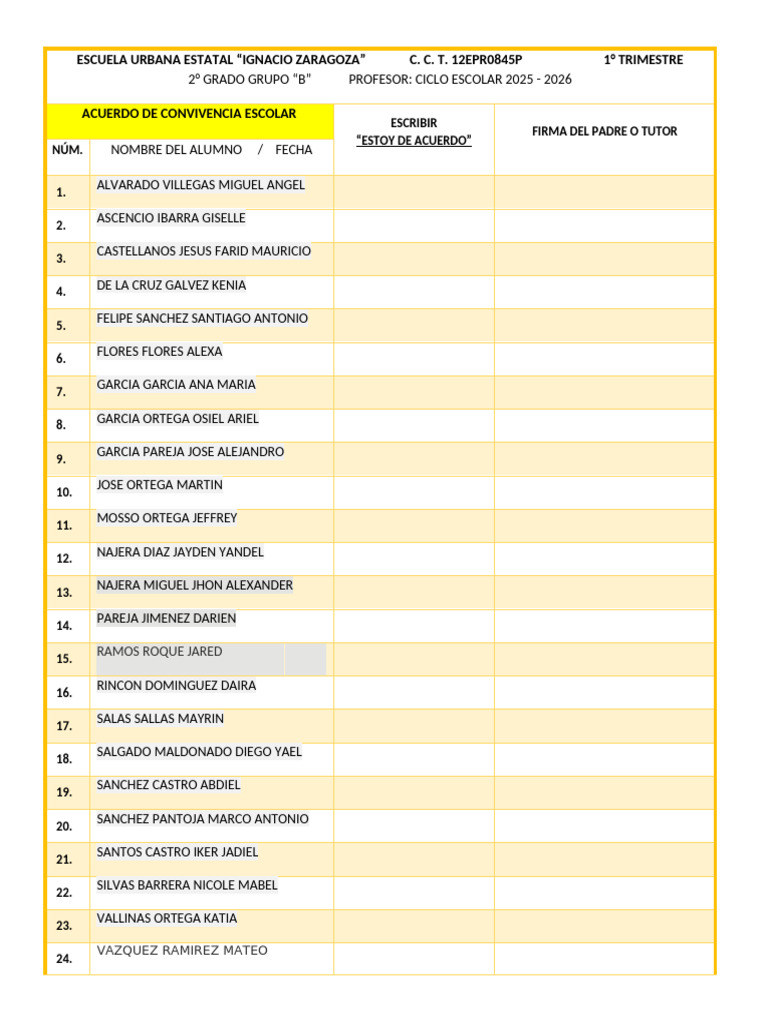 Lista 2do B Felipe 2025 2026 | PDF