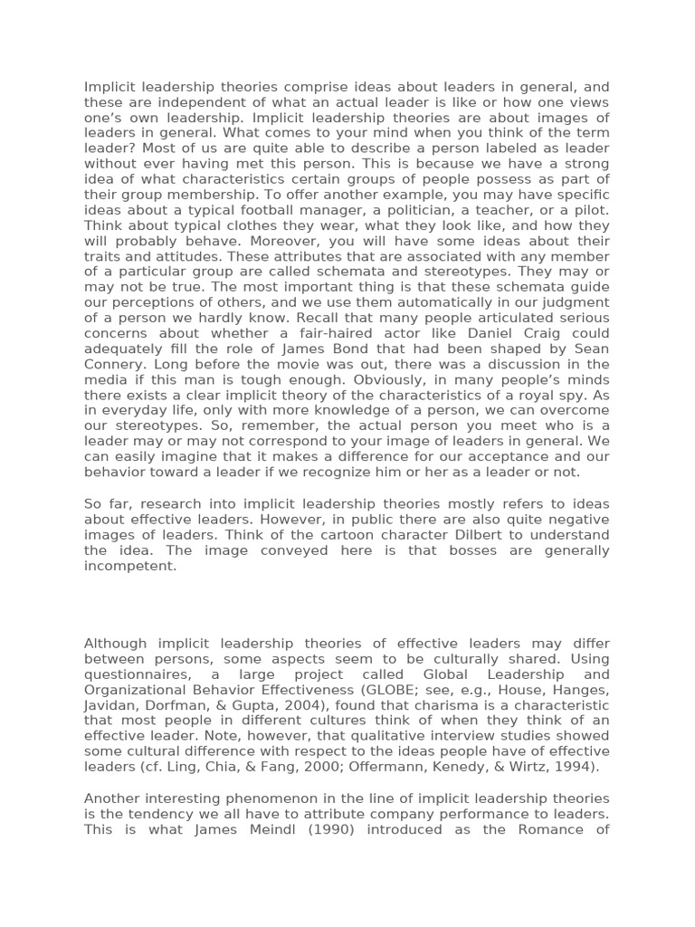 Understanding Implicit Leadership Theories | PDF | Leadership | Stereotypes