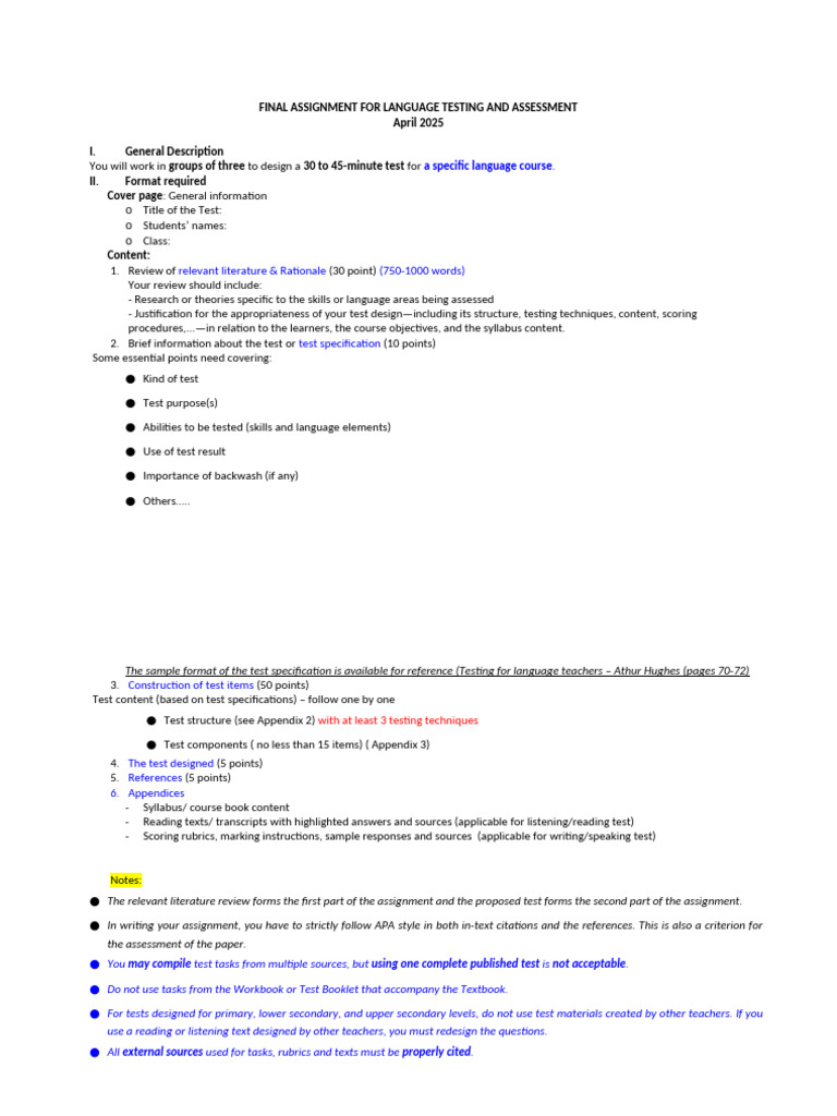Language Testing Assignment Guide | PDF | Cognition | Human Communication