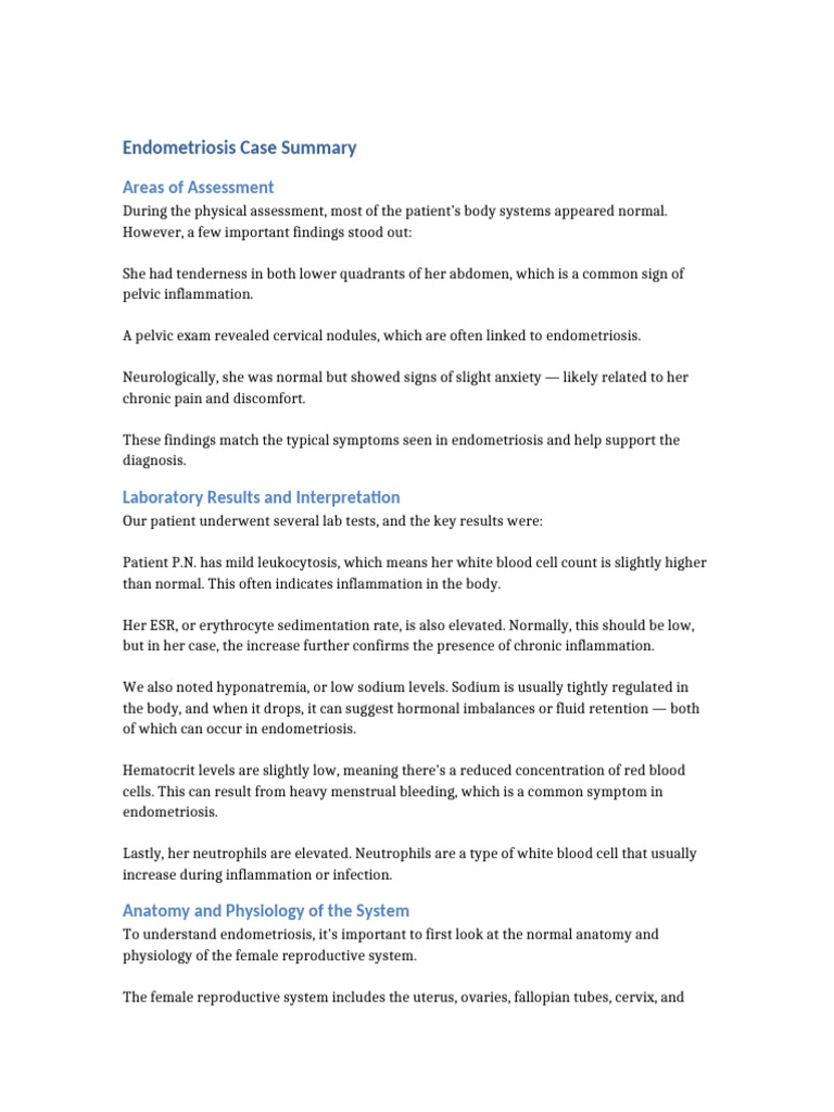 Endometriosis Case Summary | PDF | Menstrual Cycle | Uterus