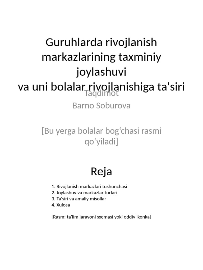 Rivojlanish Markazlari Rasm Joylari Bilan | PDF