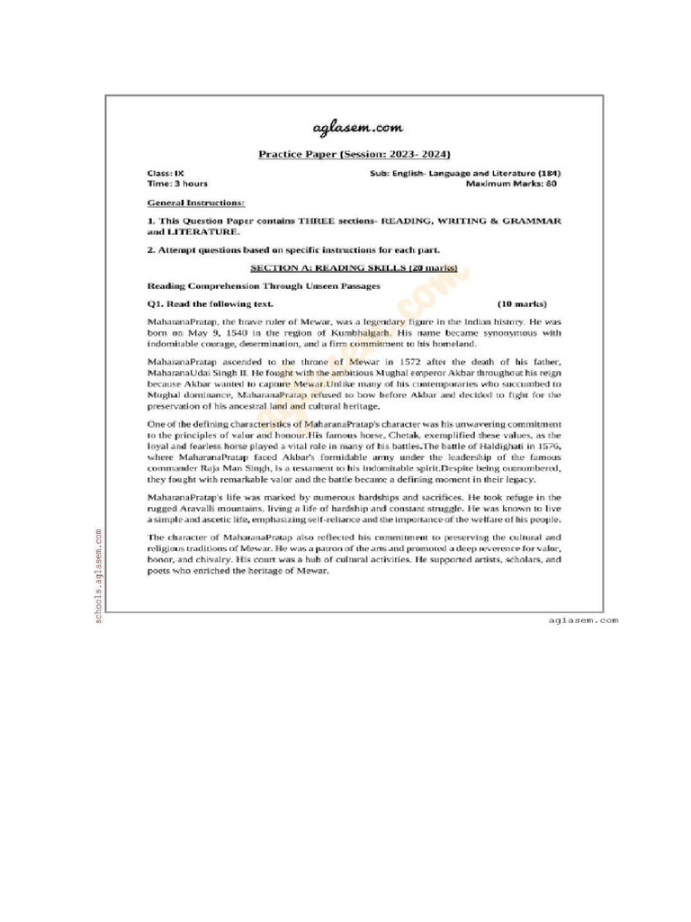 Grade 9 Sample Paper | PDF