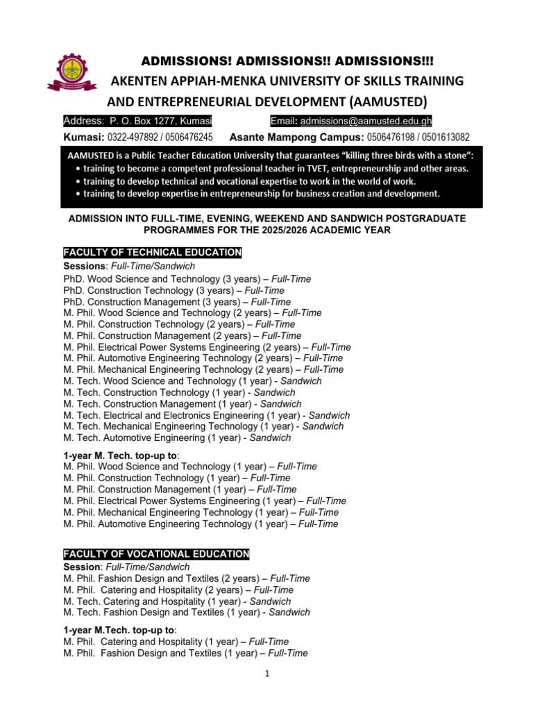 AAMUSTED Postgraduate Programs 2025/2026 | PDF | Academic Degree ...