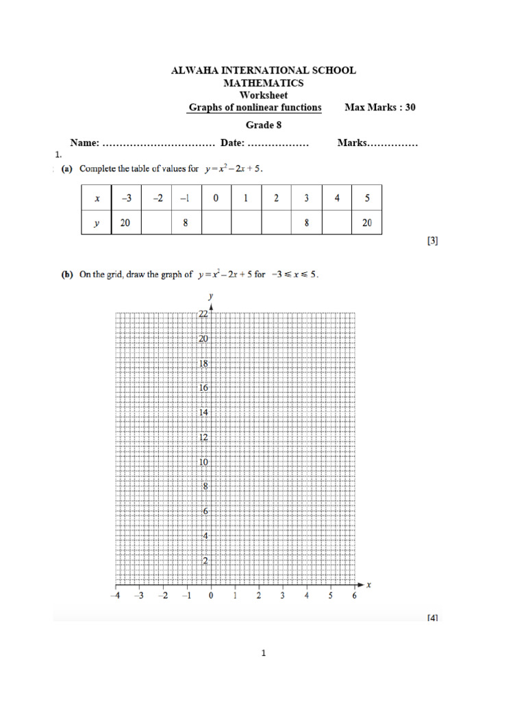Non Linear Graphs Worksheet-1 | PDF