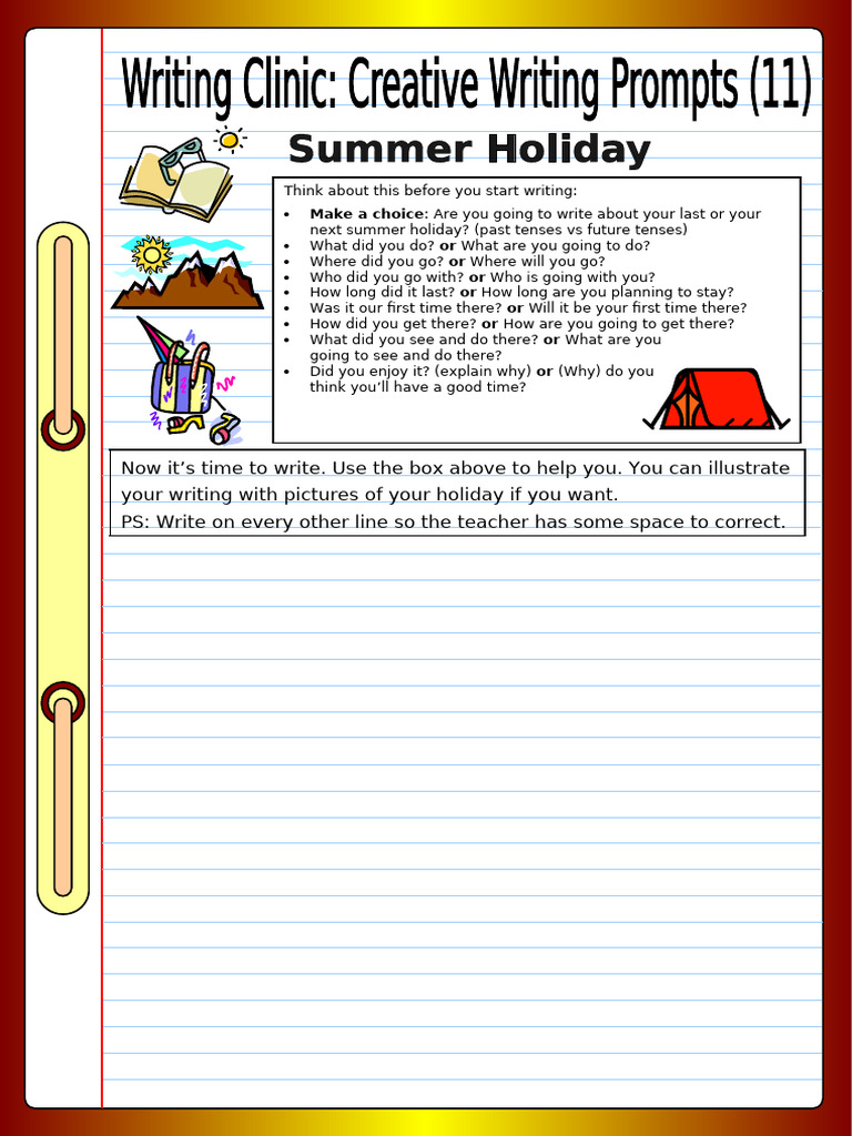 Islcollective Writing Clinic Creative Writing Prompts 11 Summer Holiday ...