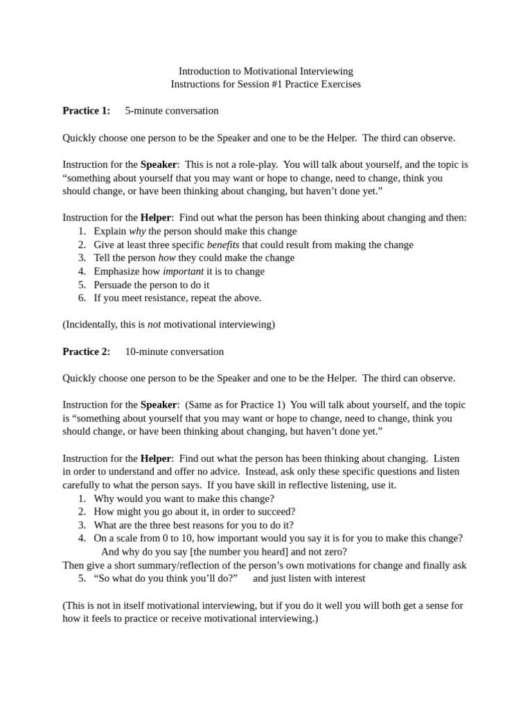 Motivational Interviewing Practice Guide | PDF