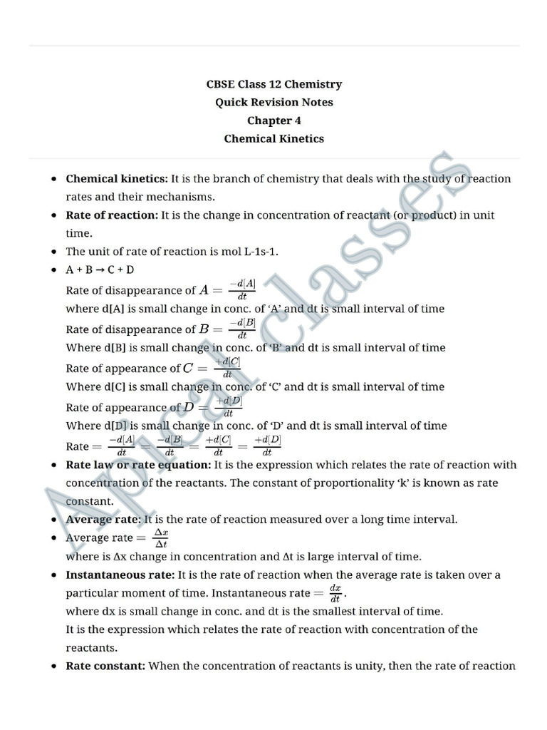 Chemical Kinetics Short Notes | PDF