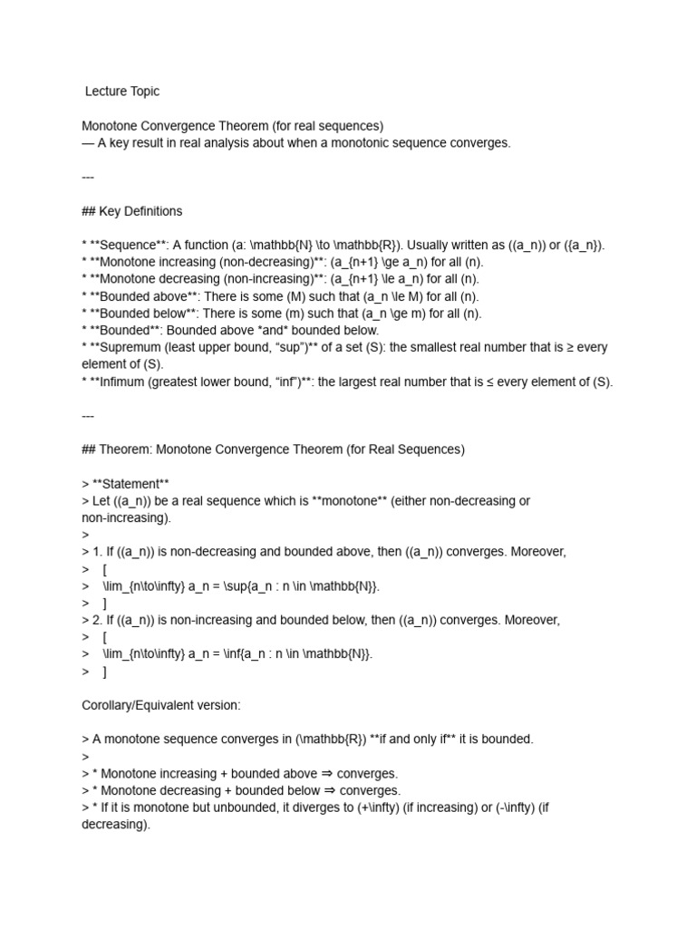 Monotone Convergence Theorem Explained | PDF | Mathematical Analysis ...