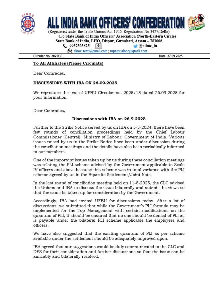 38 2025 R Ufbu Meeting With IBA On PLI 26092025 | PDF | Government Finances