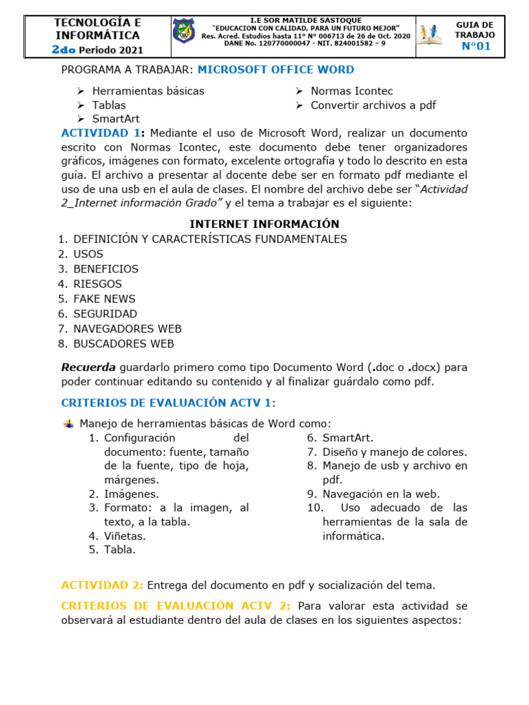 Word y Normas Icontec - Guía N°1 - 2do Periodo | PDF | Microsoft Word ...