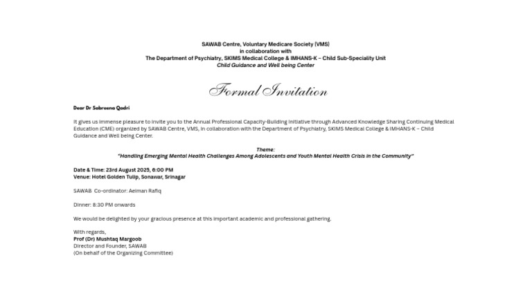 Invitation to Mental Health CME Event | PDF