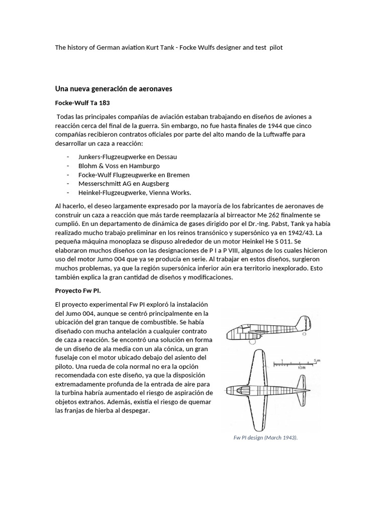 Kurt Tank y la aviación alemana | PDF | Avión | Arrastrar (Física)