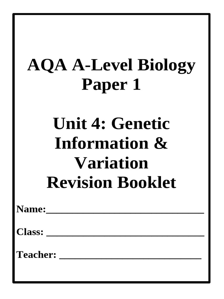 KS5 Paper 1 Revision Booklet Unit 4 Genetic Information and Variation 1 | PDF | Translation ...