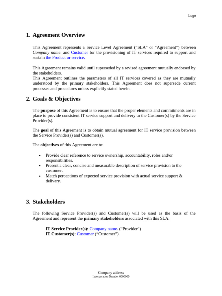 ServiceLevelAgreement SLA Template | PDF | Service Level Agreement