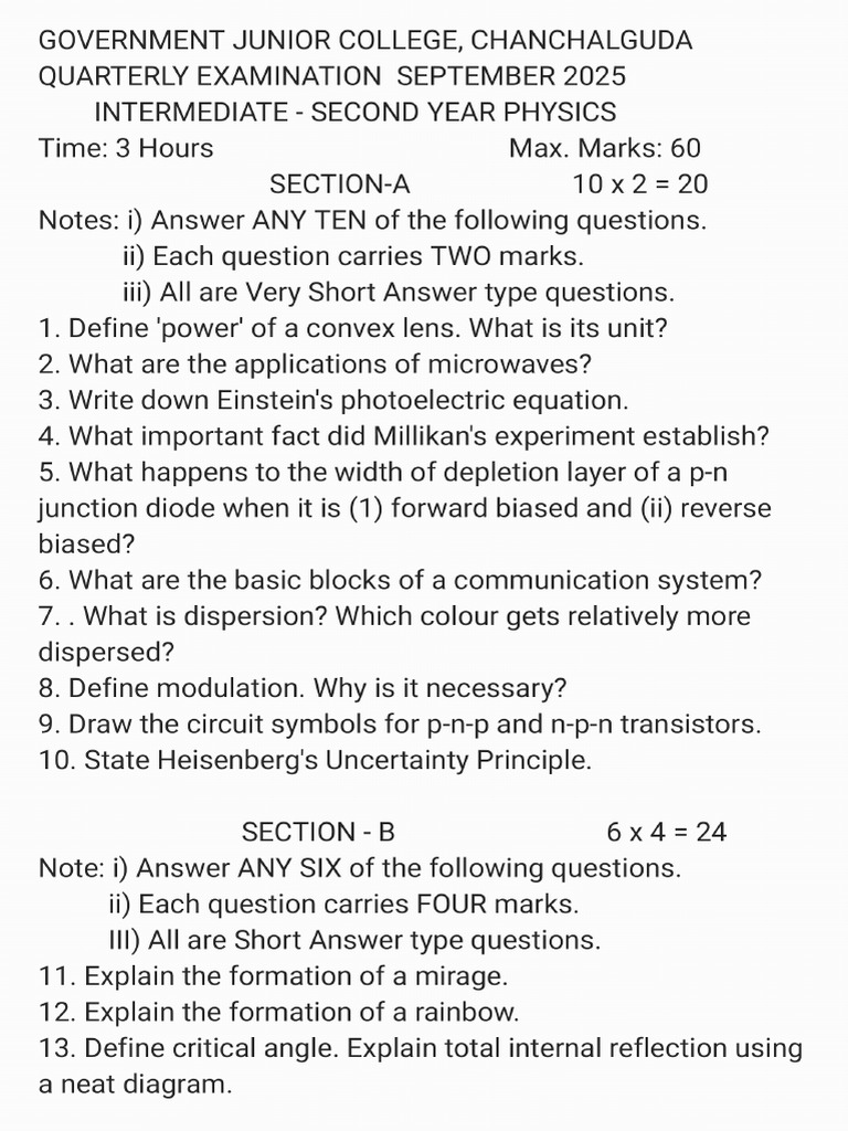Physics Quarterly Exam Sept 2025 | PDF